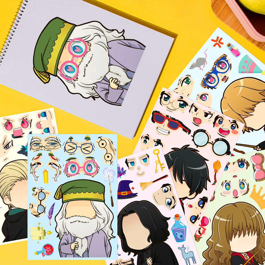 6 Sheets Q Version of Cute Harry Potter Face Changing Graffiti Stickers ...