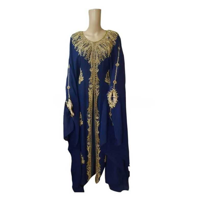 LY Navy Blue Dubai Morocco Beach Abaya Kaftan Farasha Islamic Maxi ...