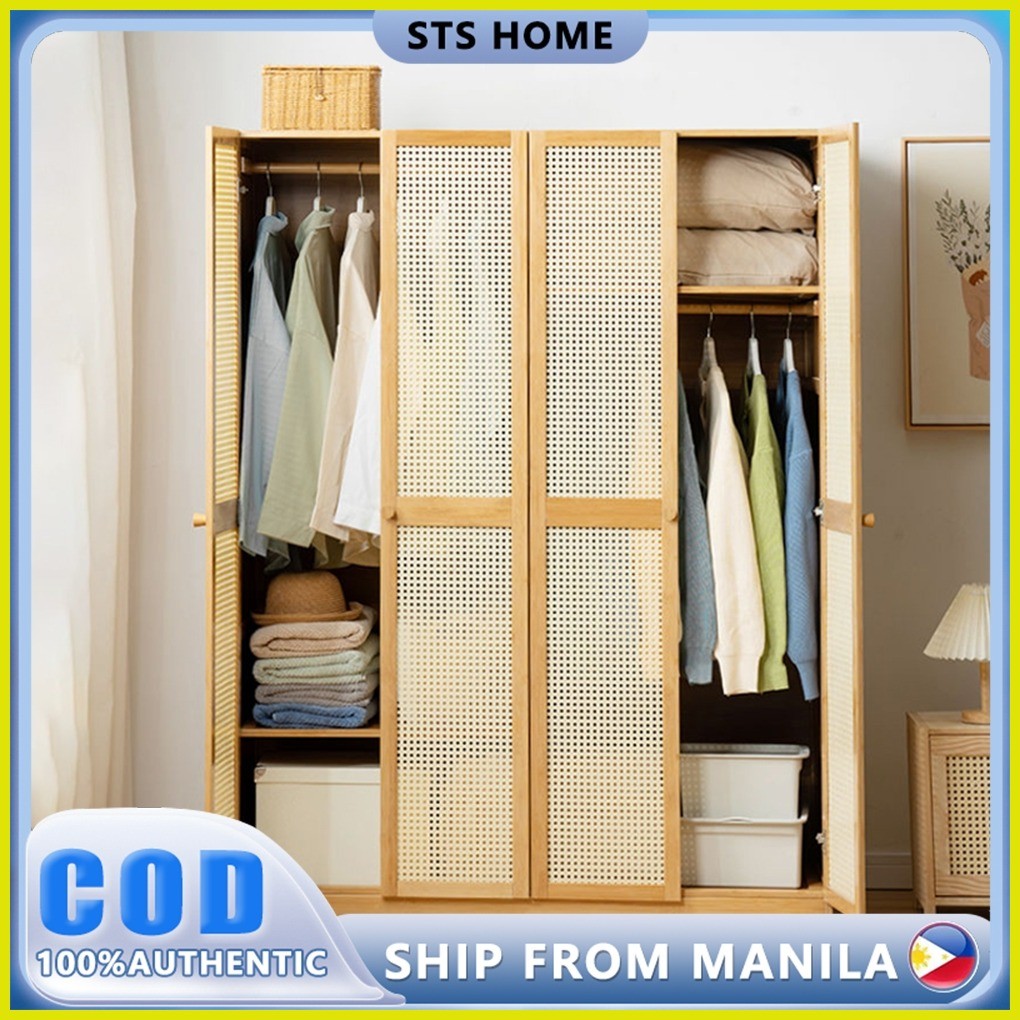 ☪ ♠ Bamboo Wardrobe with Rattan Doors / Household Clothes Storage ...