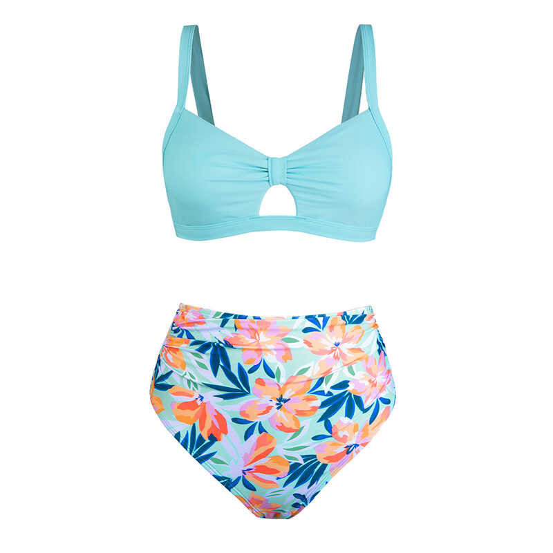 Cupshe Cut Out Back Tie High Waist Bikini Sets Swimsuit Women Blue