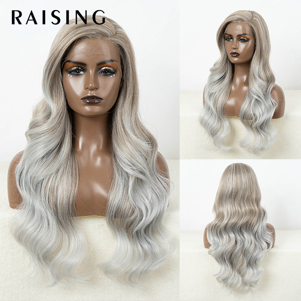 RAISING Body Wave Synthetic Lace Front Wigs For Women C Part Wig 26 ...