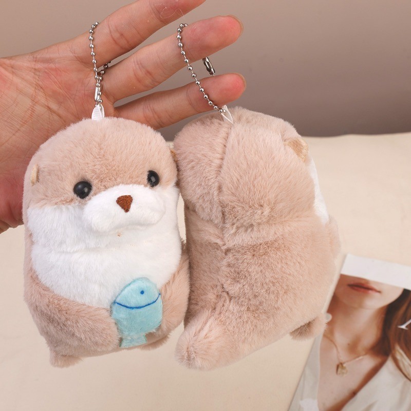 Otters Holding Fish Keychain - Plush Toys Doll - Backpack, Car ...