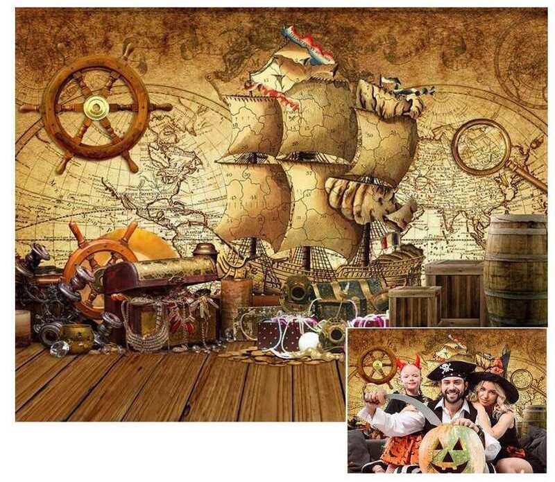 7x5ft Pirate Party Photography Backdrop Nautical Treasure Map Hunt ...