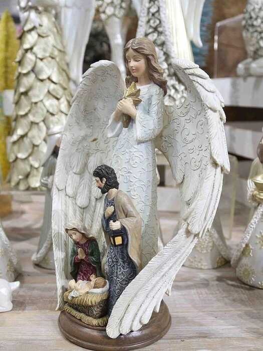 Nativity Scene Angel Statue Baby Jesus Christmas Crib Figurine Ornament ...