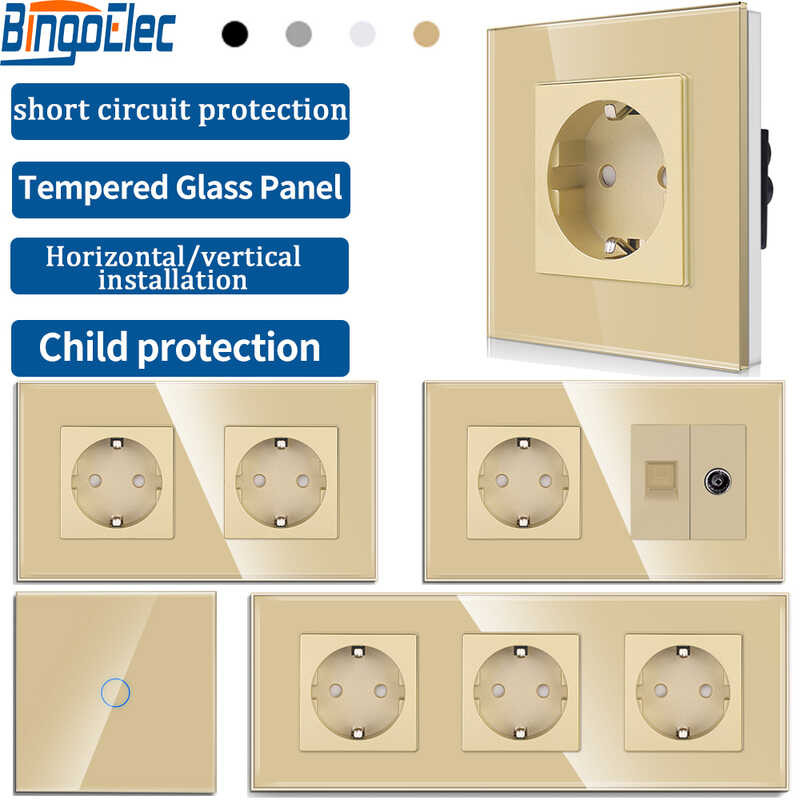 Bingoelec Touch Switch And Type-C USB Wall Socket Glass Panel Gold ...