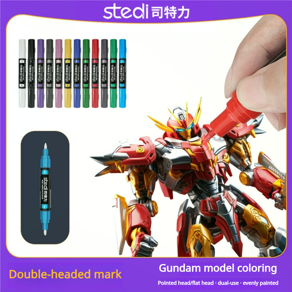 Stedi Dual Brush Water Based Marker Pen Pointed Flat Tips for Gundam ...