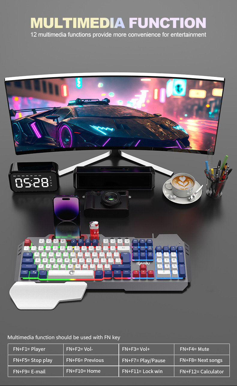 Zeus x Raiku K-16 RGB Gaming Keyboard 104 Keys Backlight Wired ...