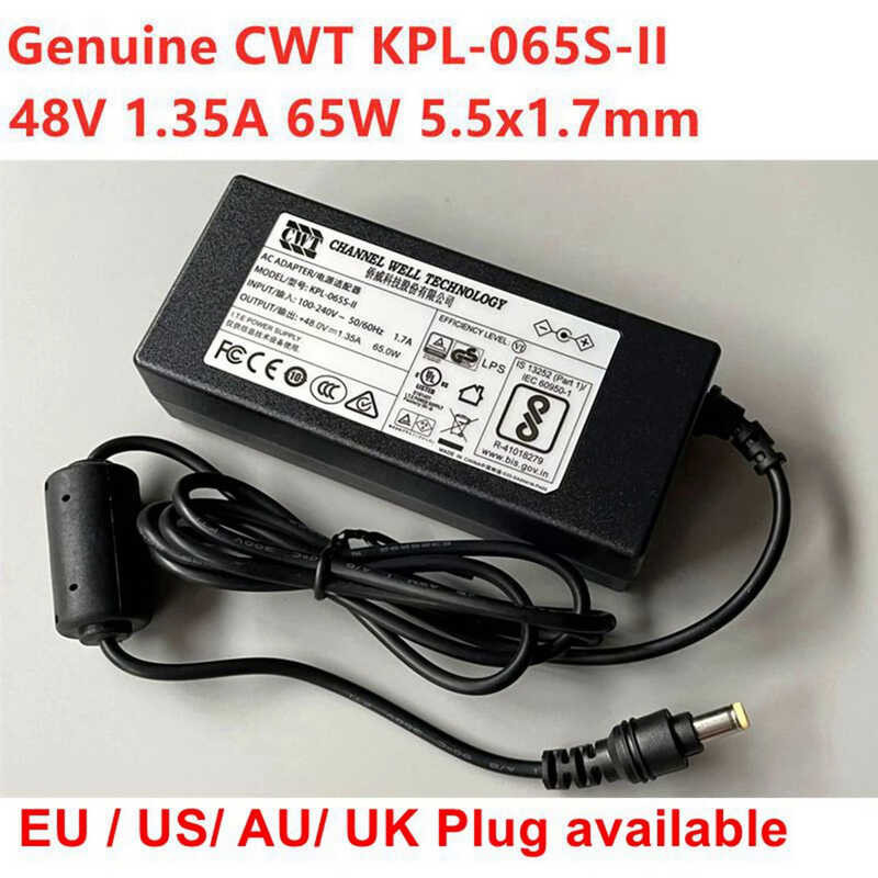 Genuine CWT 48V 1.35A 65W AC DC Adaptor Kpl-065S-Ii VI Para Sa Hikvision Video Recorder NVR POE ...