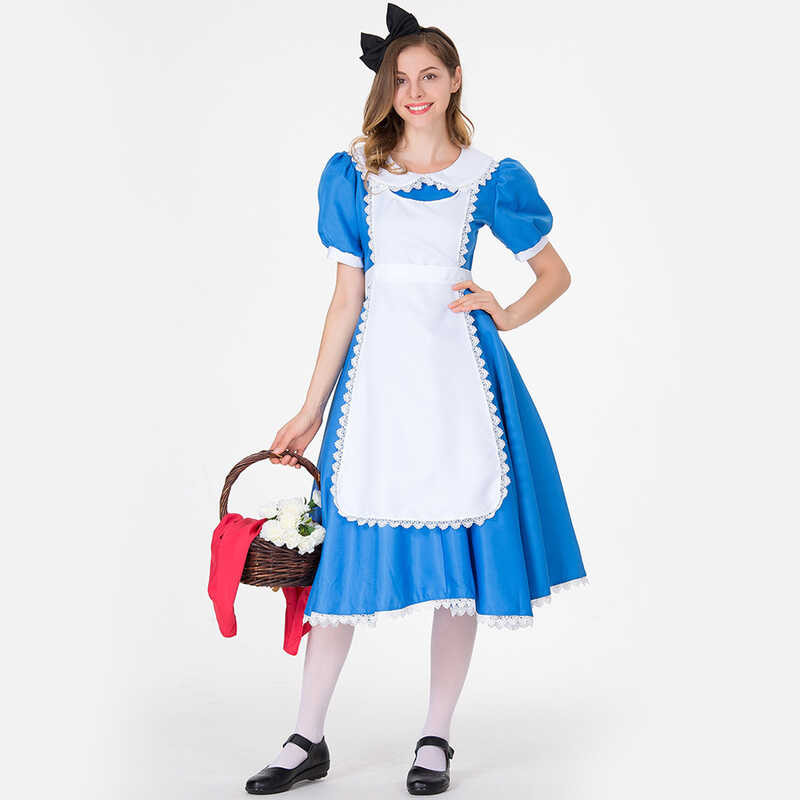 Cute Girl Alice's Adventures in Wonderland Blue Maid Costume Cosplay ...