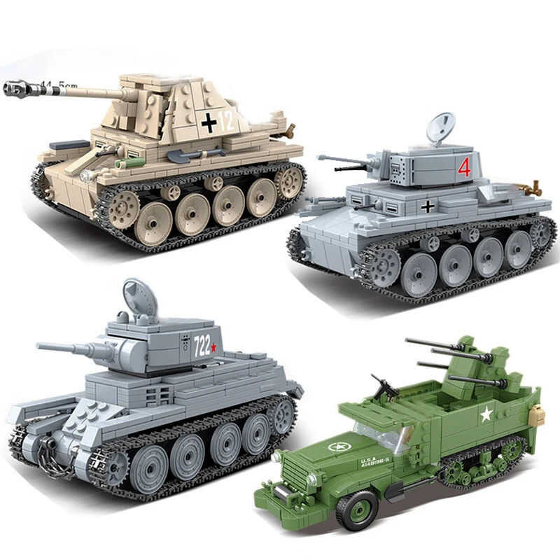 WW2 Military BT-7 Light Tank Building Block German LT-38 Marder Tank ...