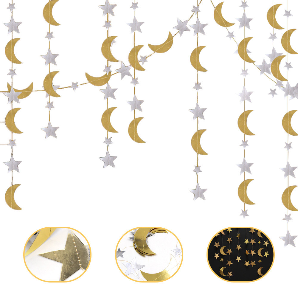 Golden Moon Star Garland Decoration Hanging Twinkle Little Stars ...