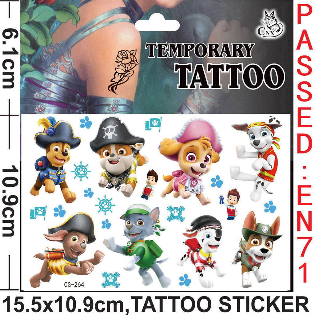Paw Patrol Birthday Decoration Skye Rocky Rubble Everest Tattoo Sticker ...