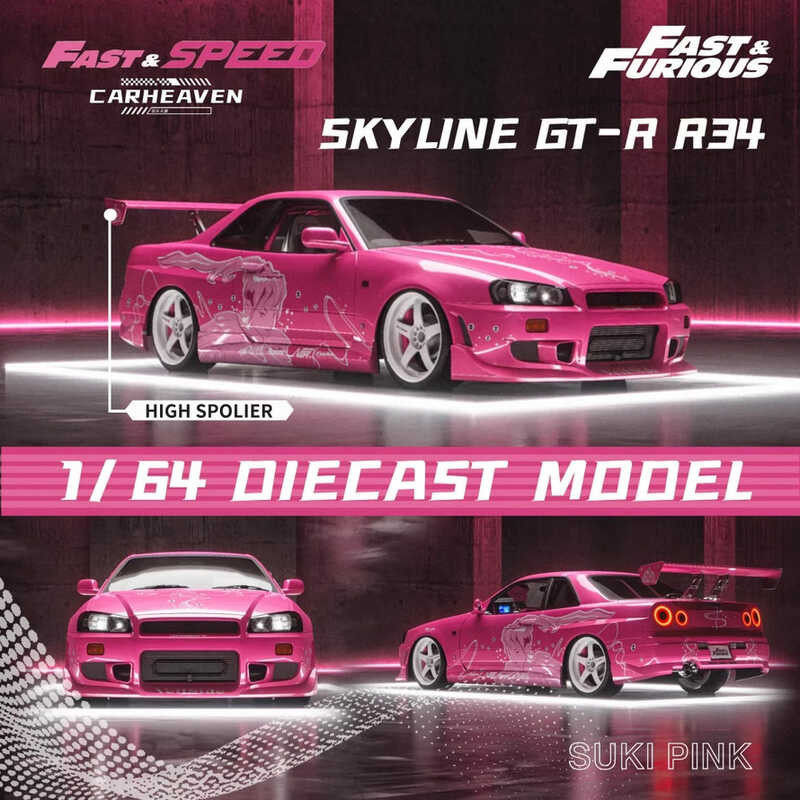Fast Speed FS1:64 Skyline GTR R34 high tail FNF Fast pink alloy car ...
