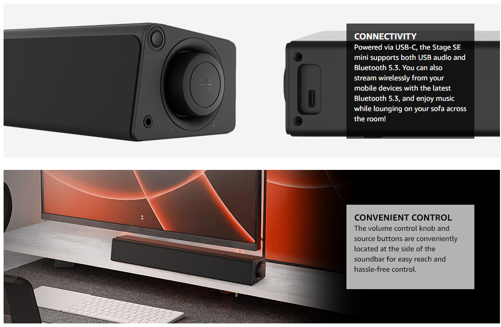 Creative Stage SE Mini Compact Under-Monitor PC Soundbar with Bluetooth ...