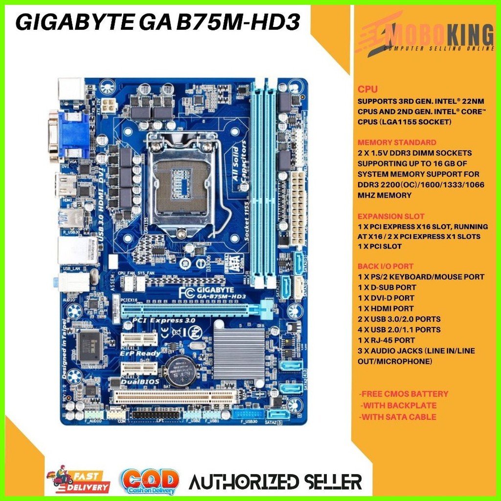 GIGABYTE GA B75M-HD3 Desktop 3RD GEN Motherboard B75 Socket LGA 1155 i3 i5 i7 DDR3 16GB | Mo ...