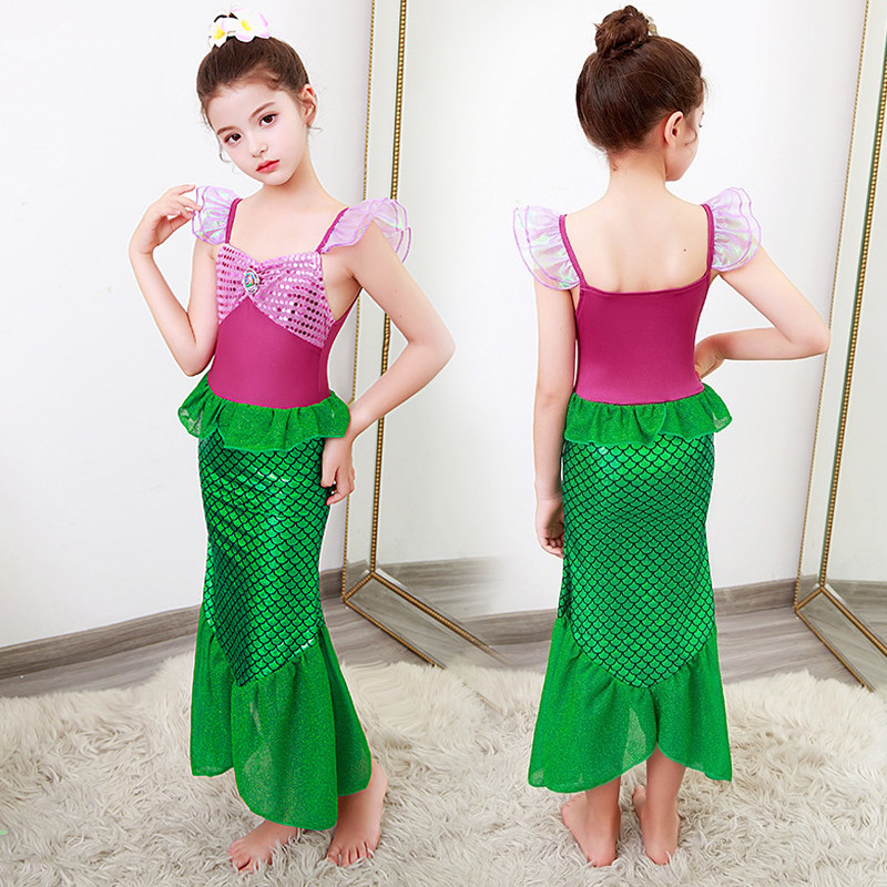 Princess Ariel Purple Pink Blue Dress For Kids Girl Mermaid Fishtail ...