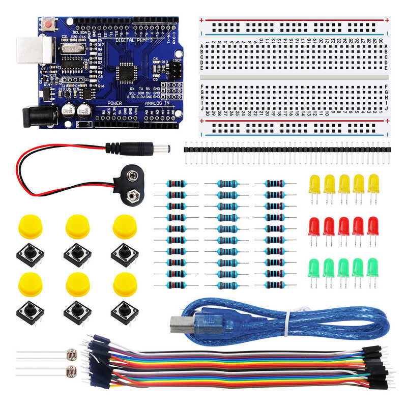 LAFVIN para sa Arduino UNO R3 Basic Starter Kit na may R3 Board,Breadboard,LED,Button,Dupont ...