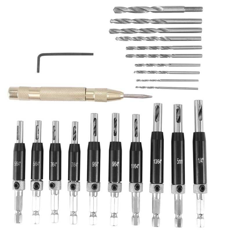 22Pcs Self-Centering Hinge Drill Bit Set, Door Window Cabinet Hinge ...