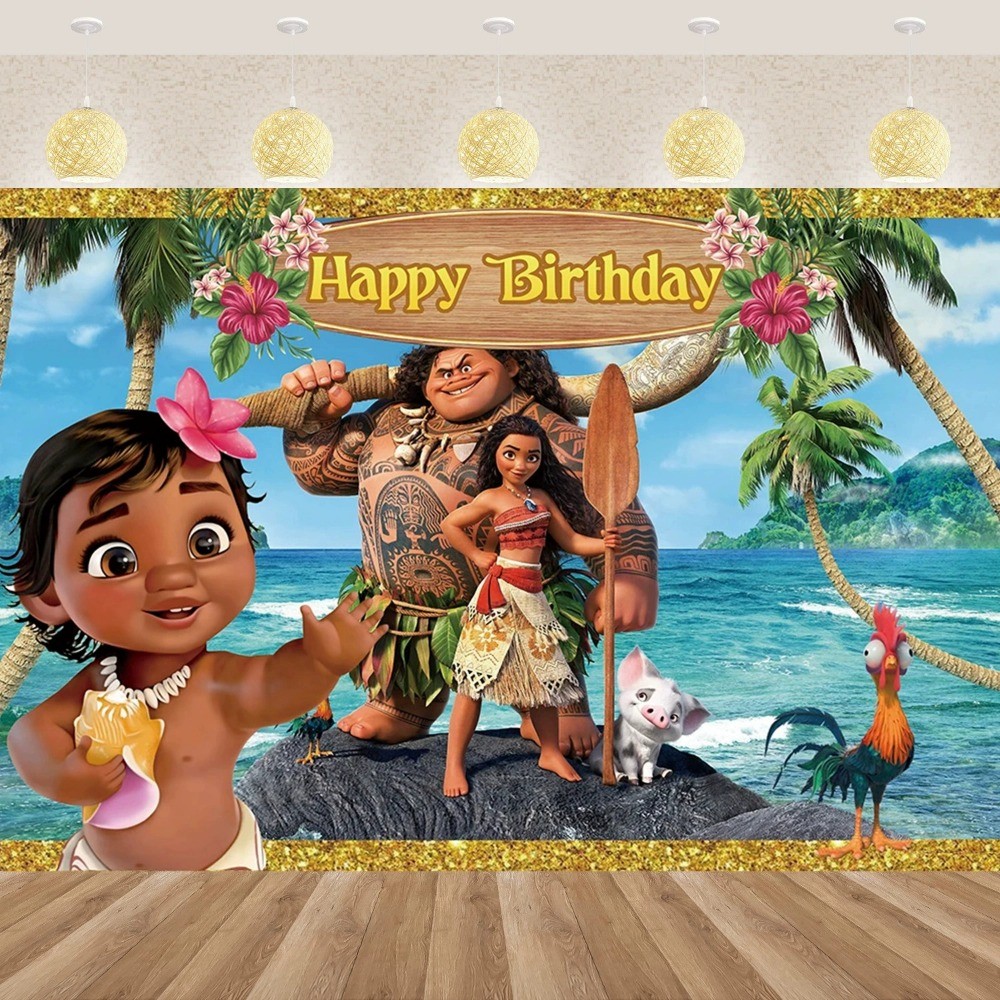 Moana Birthday Backdrop Girls Princess Birthday Baby Shower Cartoon ...
