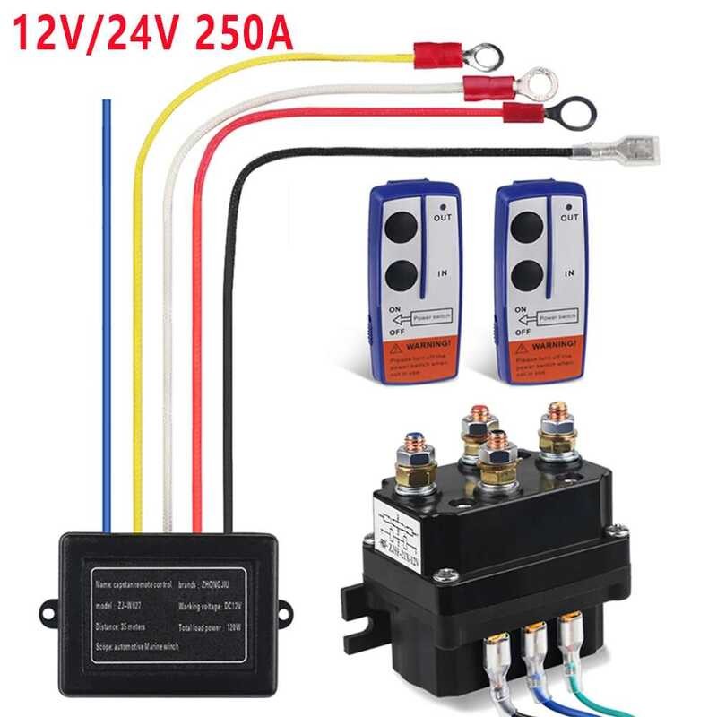 Tt 12V 24V 250A Contactor Winch Control Solenoid Relay Twin Wireless Remote Kit Off Roaders ...
