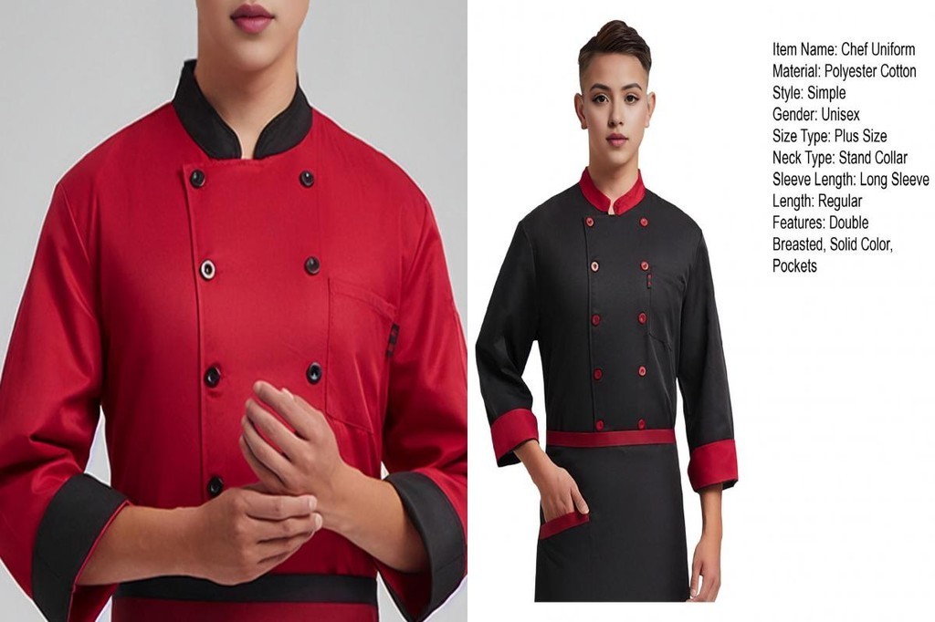 PP Chef Uniform with Chest Pockets Double-breasted Chef Jacket Stylish ...