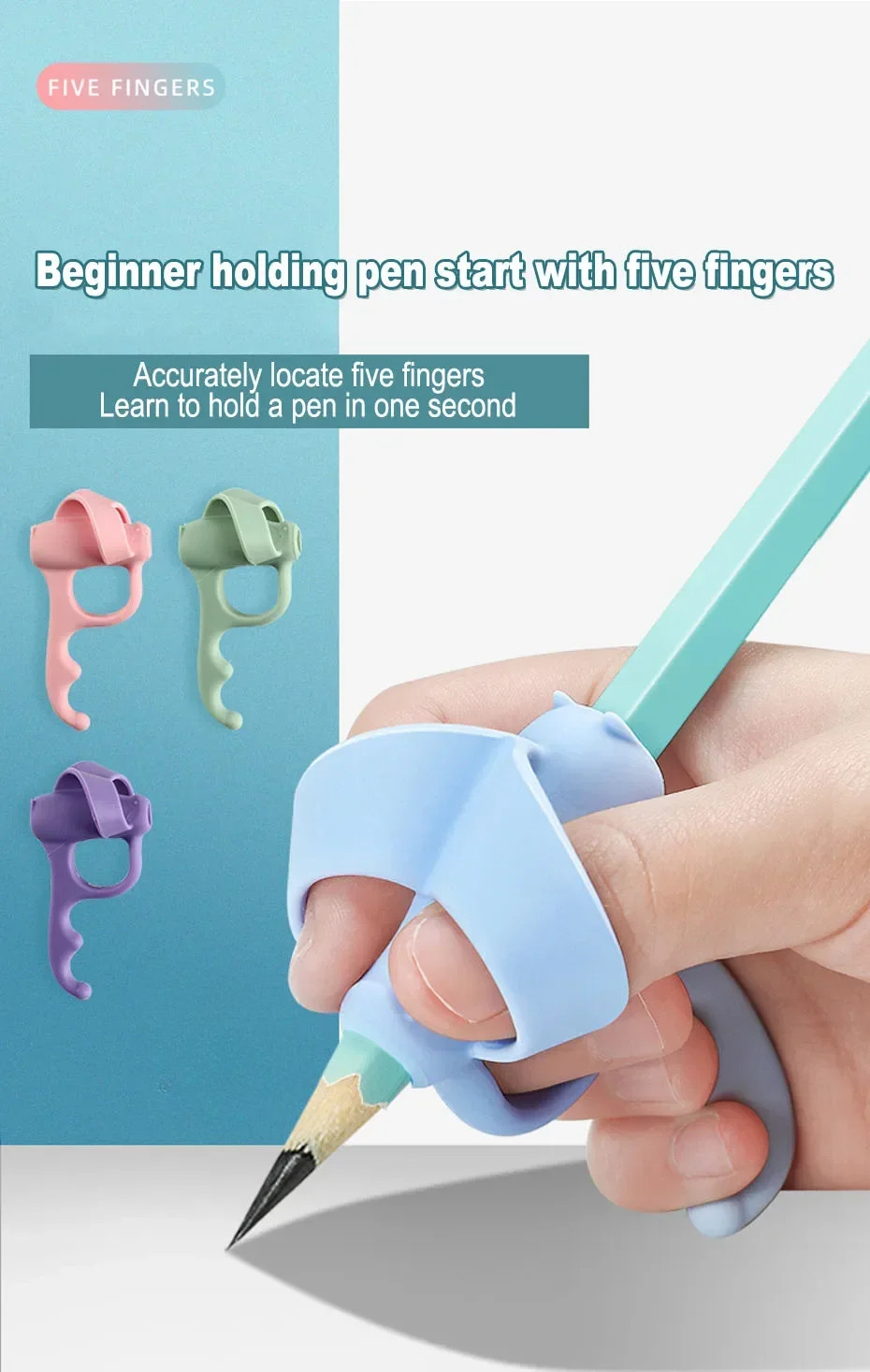 Five Fingers Silicone Pencil Pen Holder Children Writing Posture ...