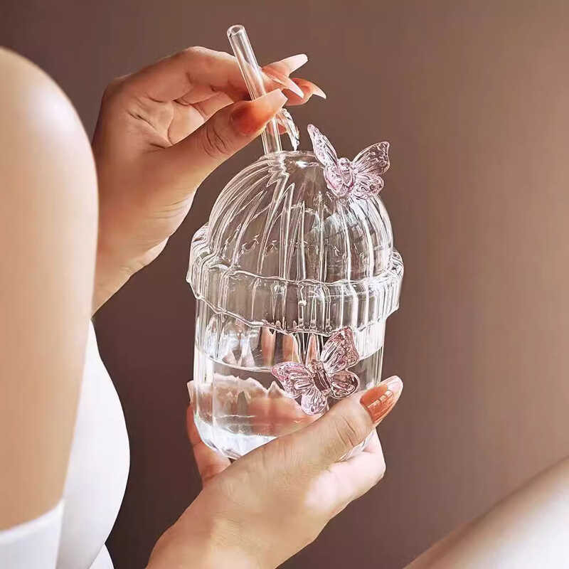 Butterfly Bobo ♡ Cup Wind Glass Cup Straw Cup With Lid High ...
