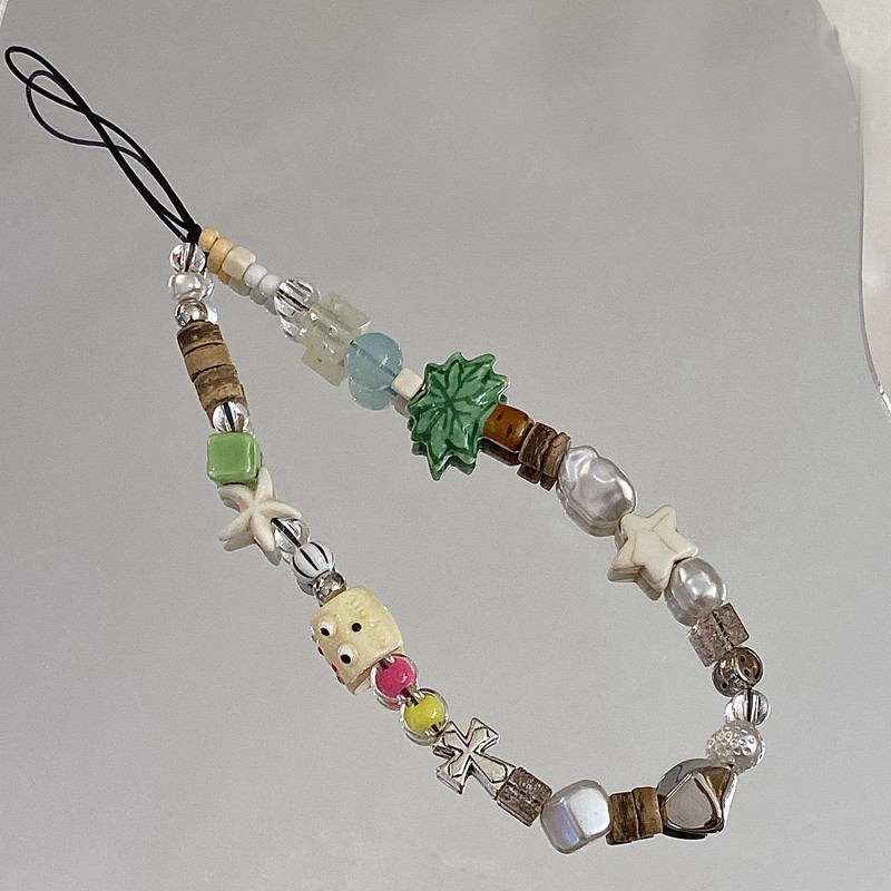 INS Coconut Tree Emoji Mobile Phone Rope Hand Strap Universal Beaded ...