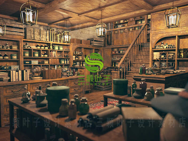 DAZ Studio Medieval Magic Potion Store 3D Model Potion Scroll Shelf ...