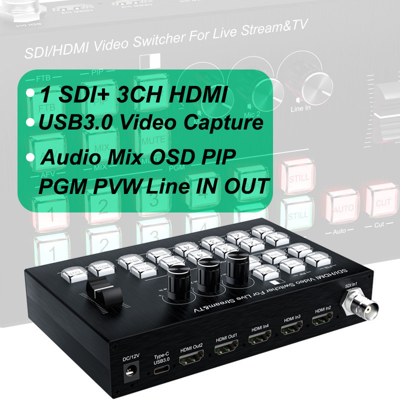 3G-SDI HDMI Video Switcher Multi Camera Live Streaming Station Seamless Switch Video Capture ...