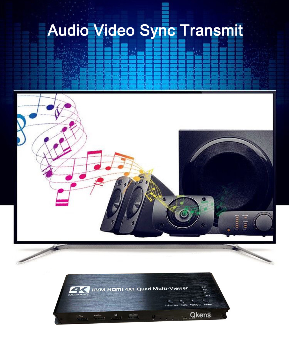 4K HDMI KVM 4x1 Quad Multi Viewer 4 in 1 Out Video Multiplexer KVM ...