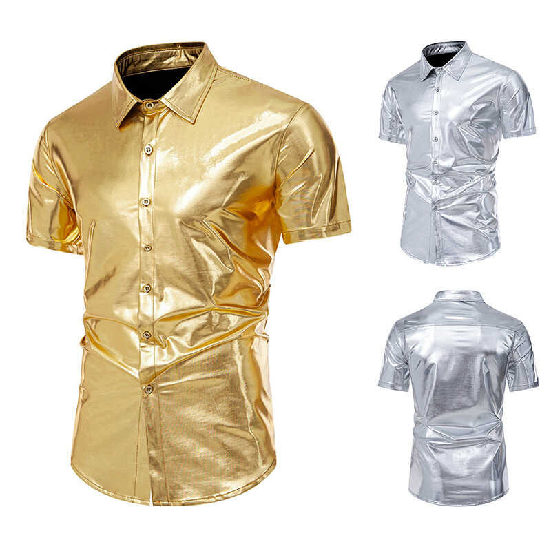 New Men's Summer Shiny Nightclub Disco Short Sleeved Shirt Stage ...