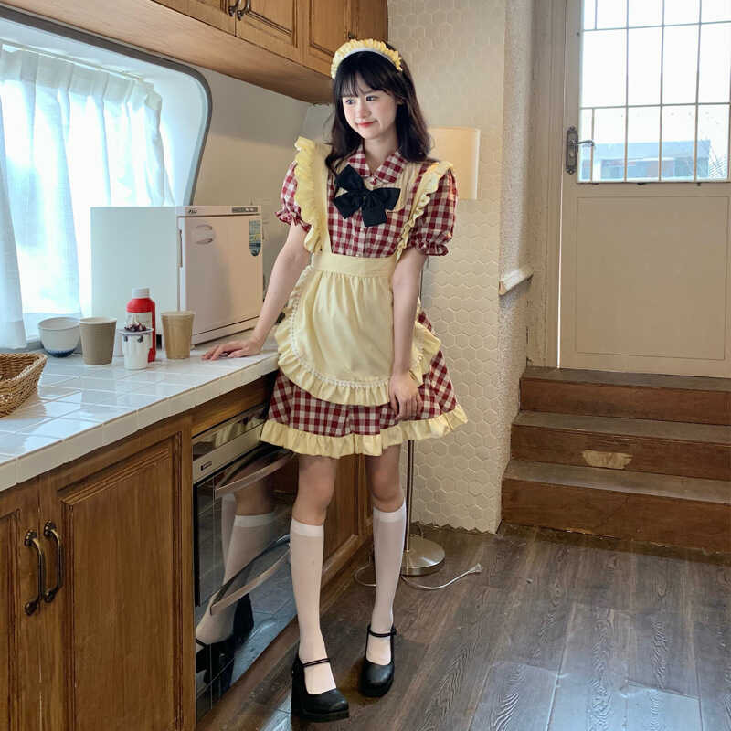 Halloween costume lolita maid costume cook girl daily red and white ...