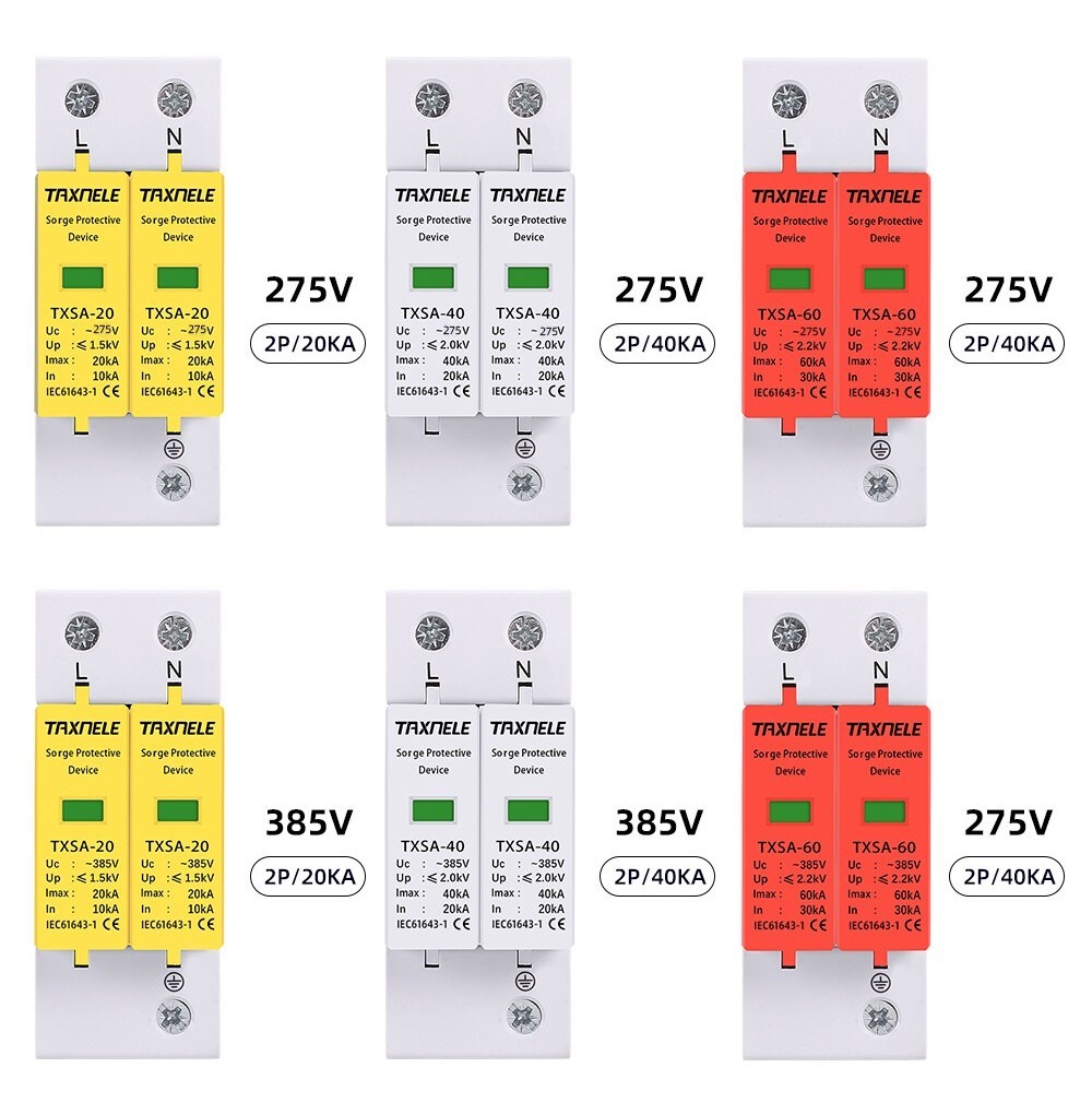 AC SPD Din rail 20KA 40KA 30KA 60KA 2P 4P 385V House Lightning Surge Protector Low-voltage ...