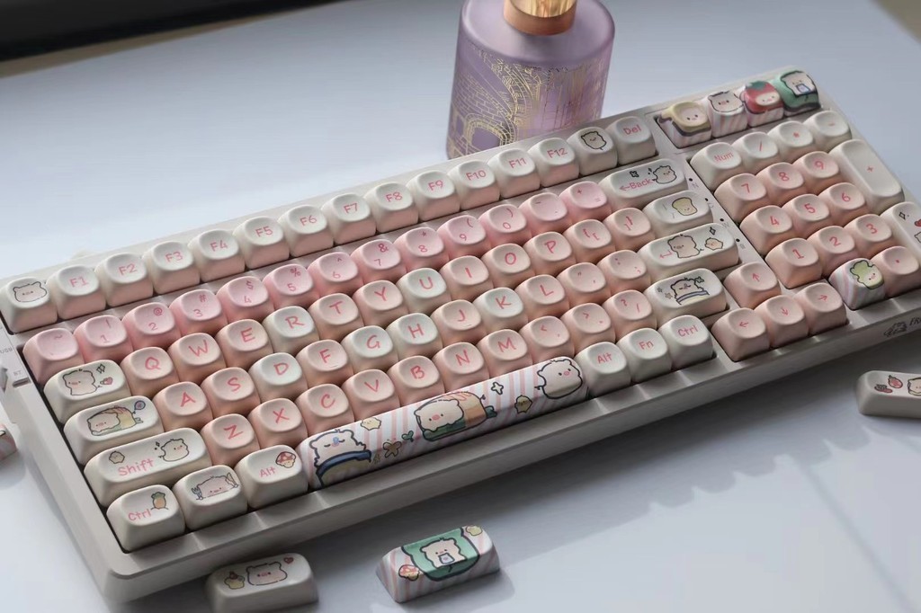 PBT MOA keycap set round retro MOA Pink cute Meow Meow Keycap shopping ...