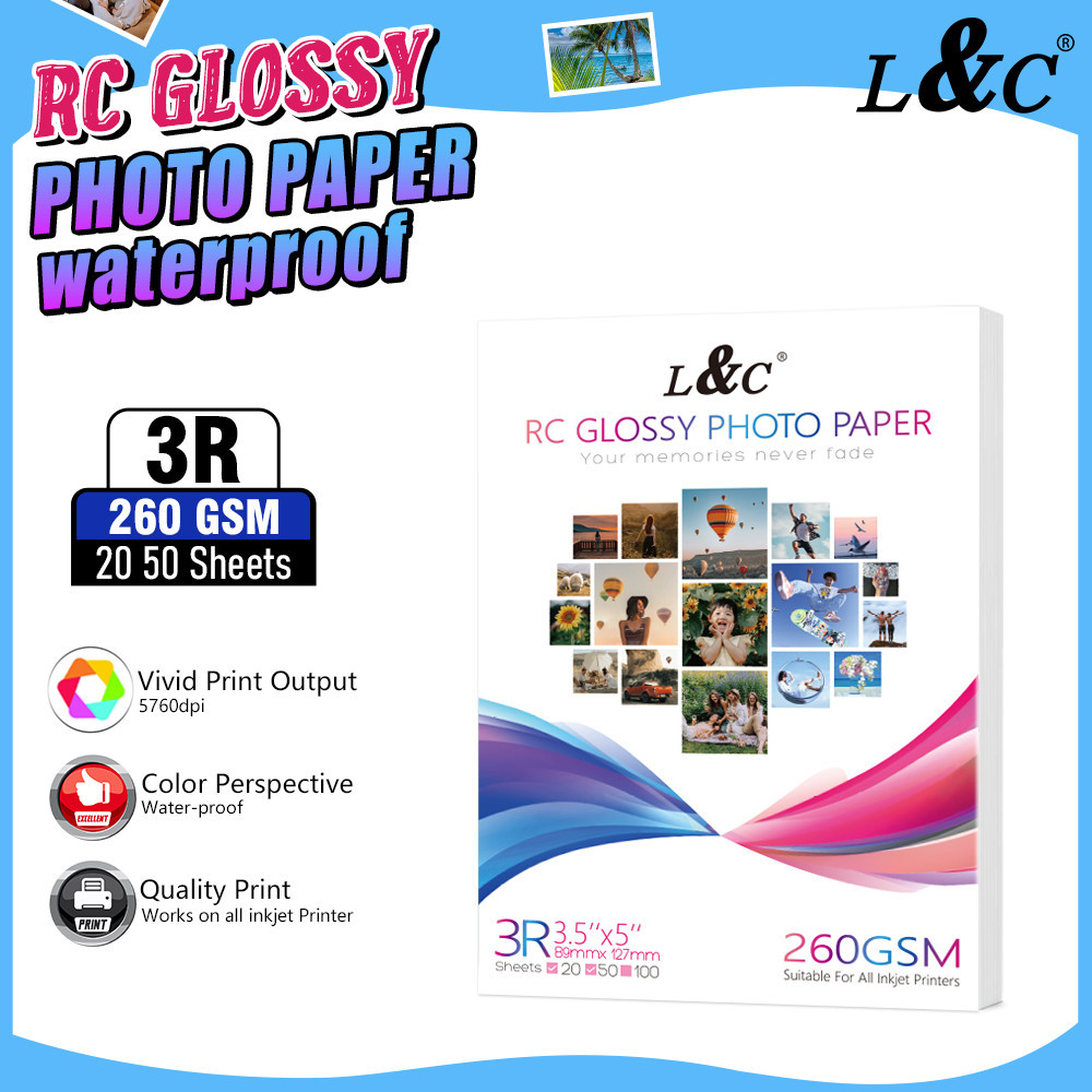 L&C Photo Paper 260gsm RC Photo Paper Glossy A4 5R 4R 3R Size Resin ...