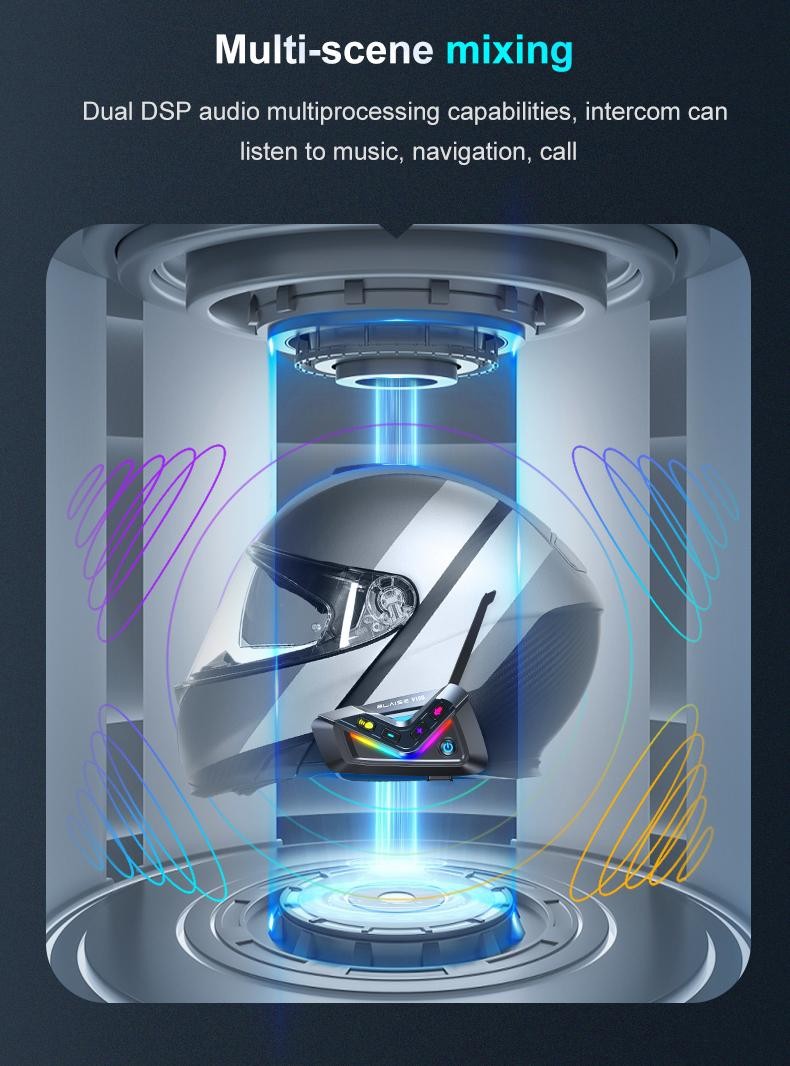 BLAISE V15S Mesh Motorcycle Helmet Intercom Headset 15 people Intercom ...