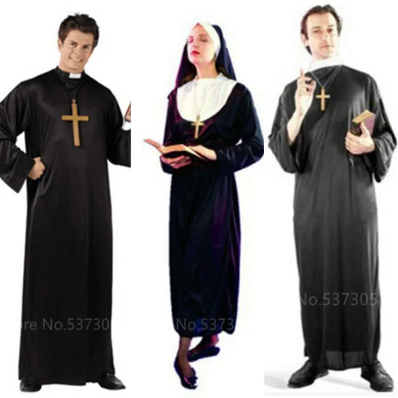 Halloween Cosplay Costumes For Women Clothes Carnival Priest Nun Long ...