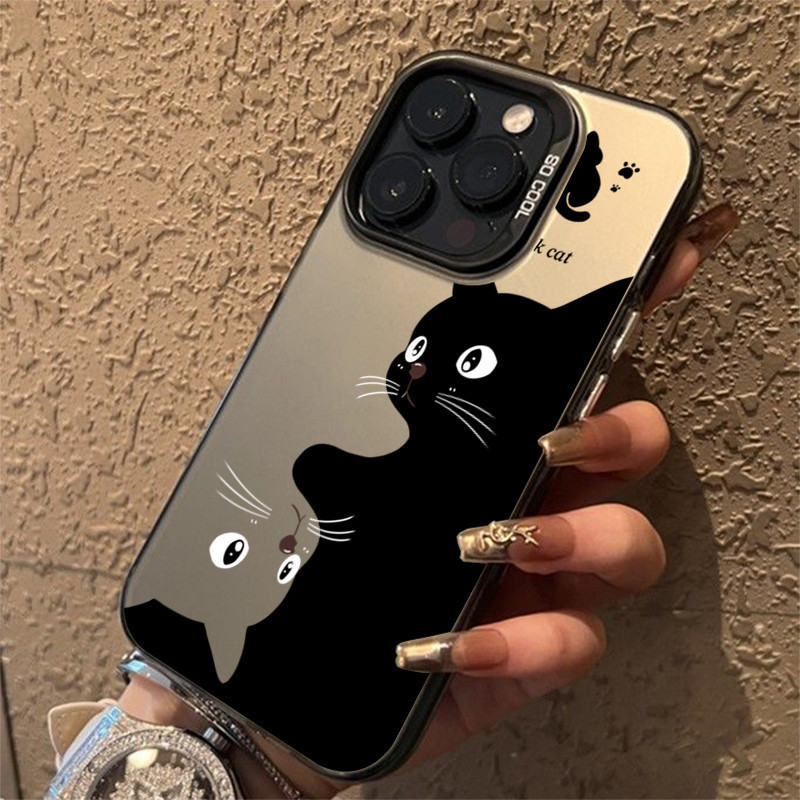 Cute Cartoon Black Cat Phone Case For iPhone 16 15 14 13 12 11 Pro Max ...