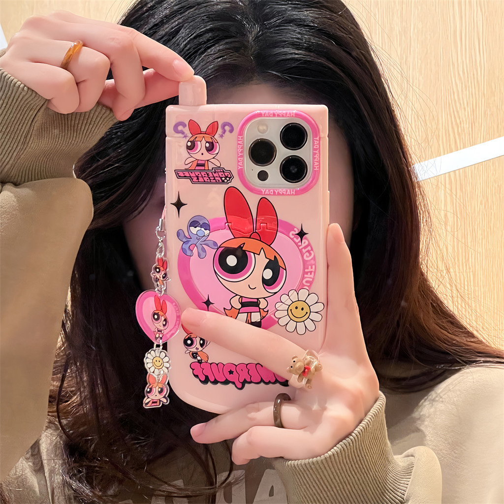 Cartoon The Powerpuff Girls ins Style Mobile Love Mirror Bracket Phone ...