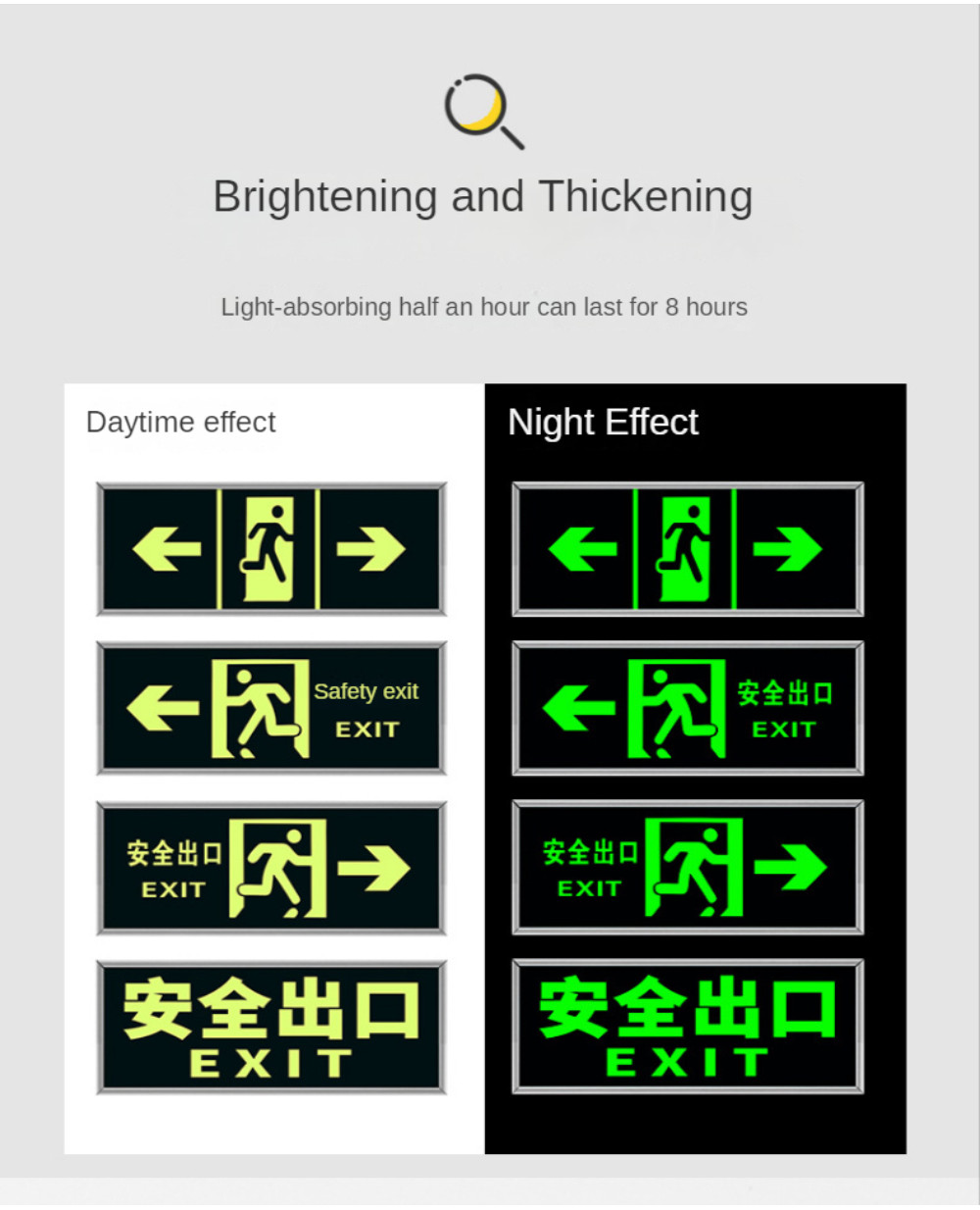 Luminous Safety Exit Signage Directional Guidance Board Wall Sticker ...