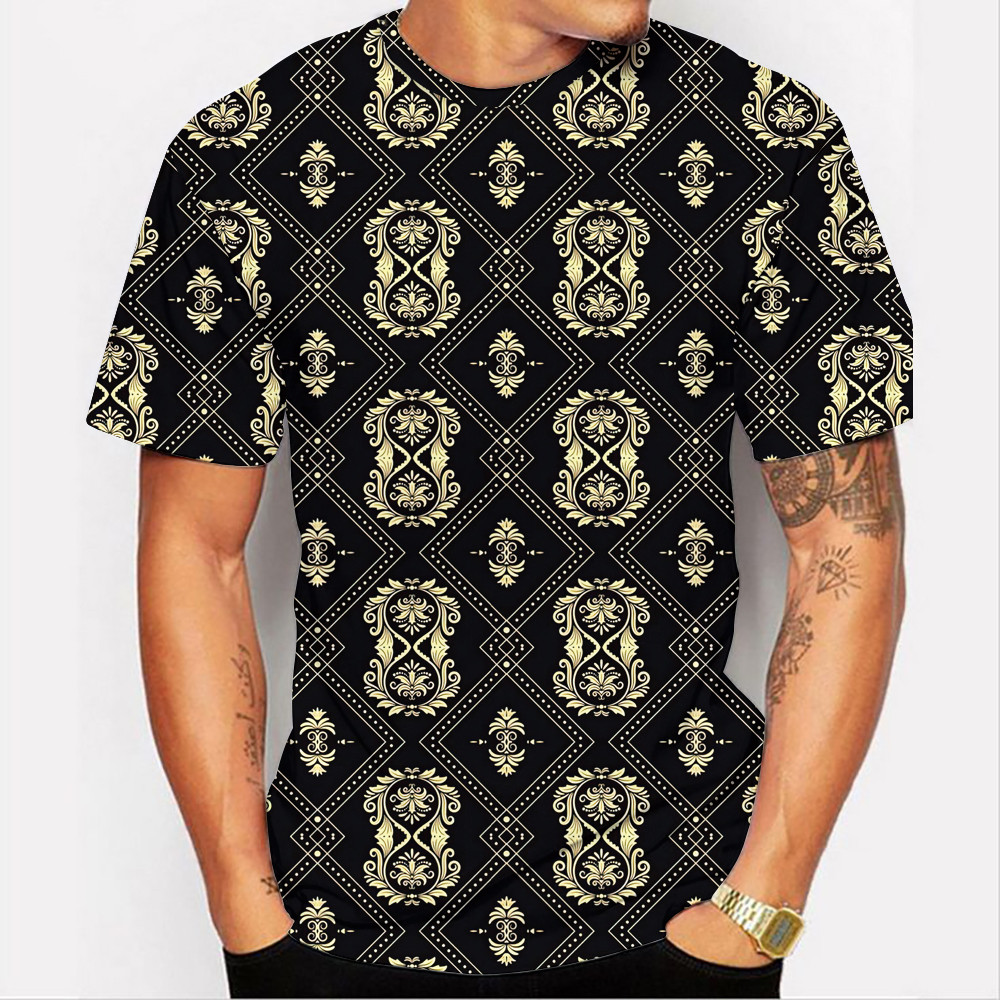 2025 Ethnic Retro Style T-shirt Balong Floral Pattern Printed Tops ...