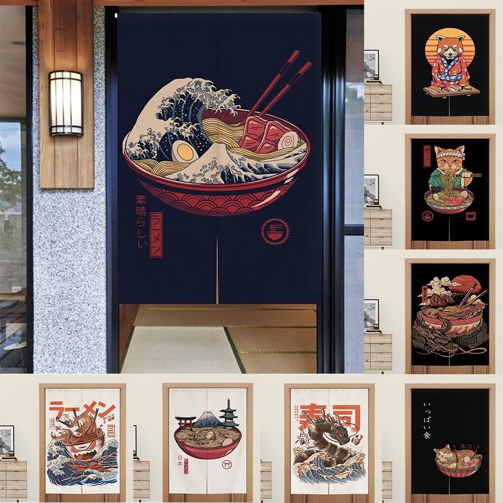Japanese Ukiyo-E Short Kitchen Fabric For Sushi Shop Izakaya Restaurant ...