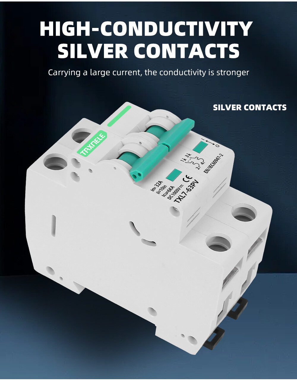 TAXNELE TXL7-63PV 2P 10A 16A 20A 25A 32A 40A 50A 63A DC MCB L7 Solar PV Mini Circuit Breaker DC ...