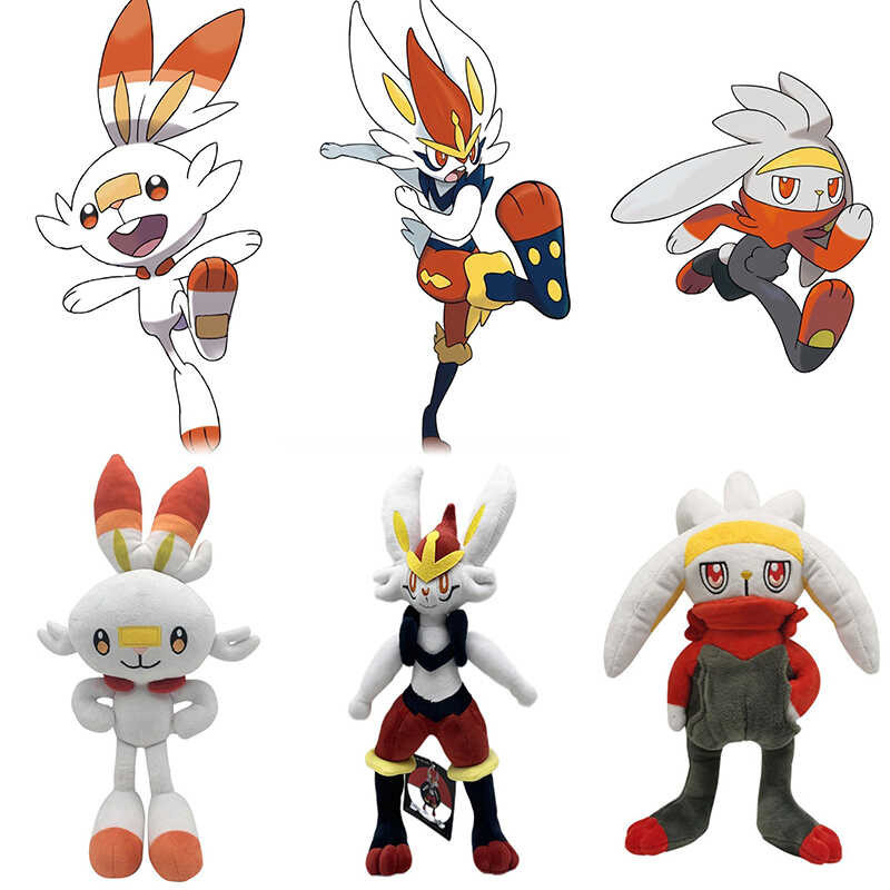 New Pok Émon And Shield Cinderace Plush Scorb Evolution Raboot Kawaii ...