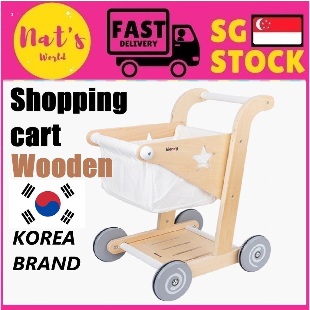 Baby Children Toddler Push Walker Wooden Toy Shopping Trolley Cart ...