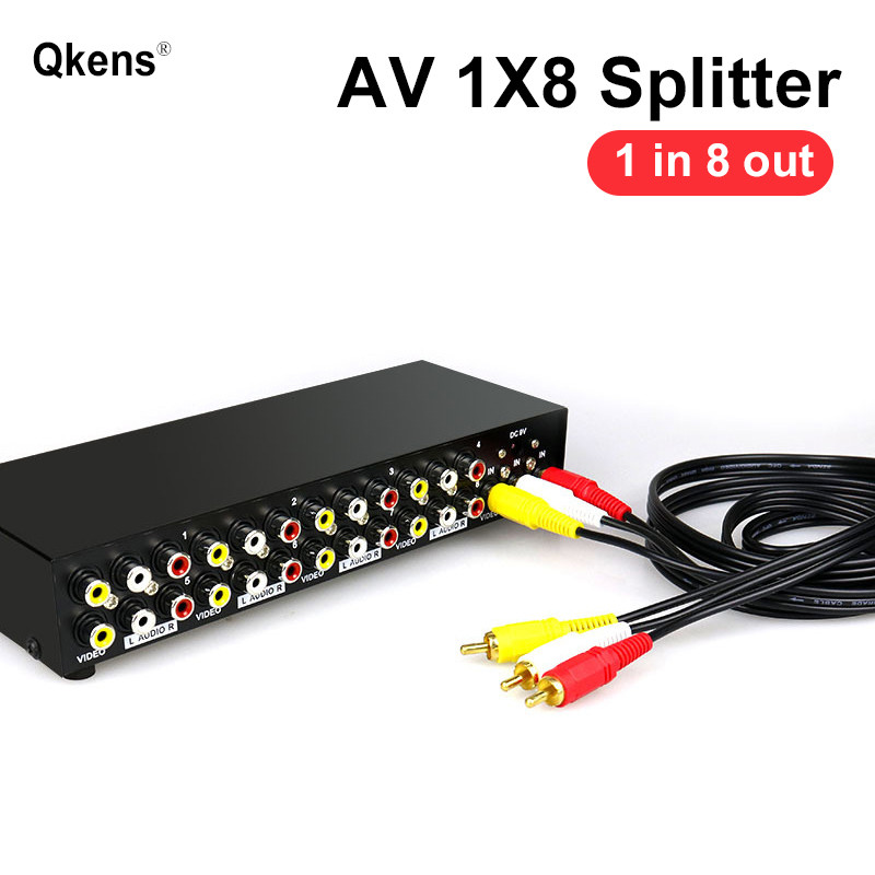 AV 1x8 Splitter 1 in 8 Out 8 Port RCA Screen Splitter Audio Video ...