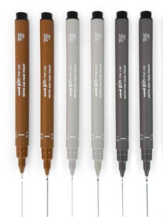 UNIPIN Fineliner Drawing Pen set of 6 Sepia/light grey/dark grey ...