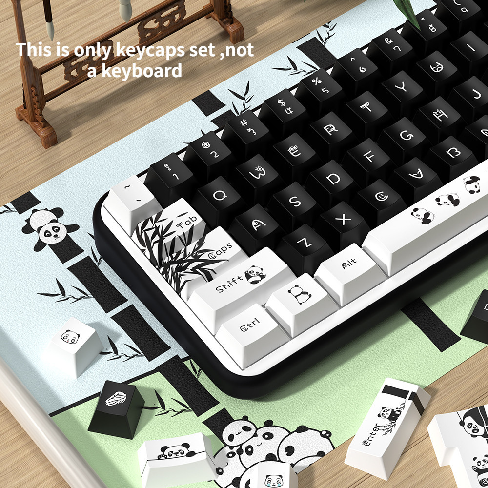 PBT Cute Personalized Panda Theme Black and White Cherry Keycaps ...