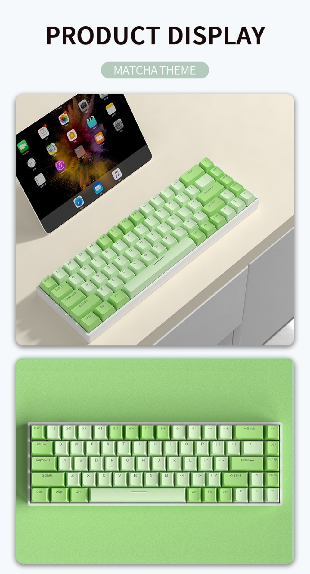 HW68 Matcha Themed Mechanical Keyboard 3-mode Wired Wireless Bluetooth ...